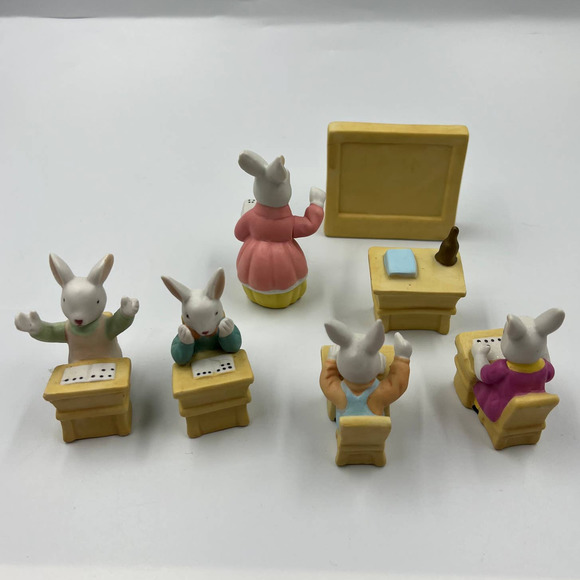Vintage | Accents | Vintage Set 7 Ceramic Figurines Bunny Rabbits School Classroom Easter ...